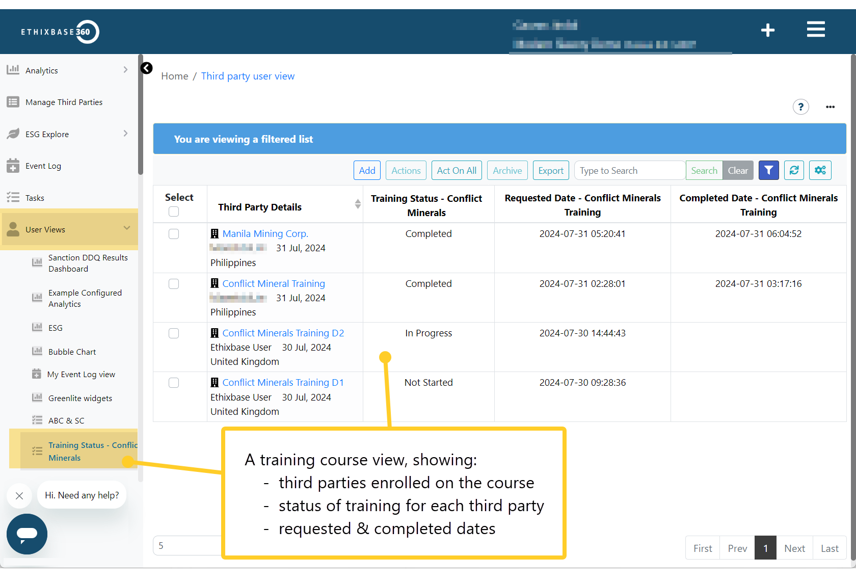 Viewing and Monitoring Ordered Training – Ethixbase360
