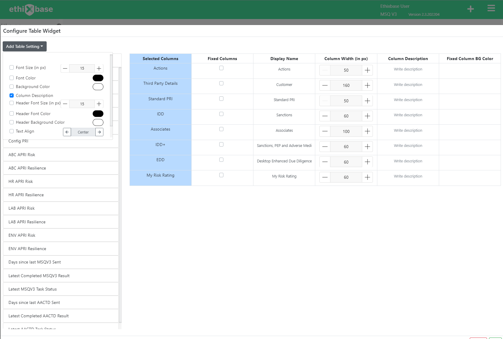 Can I add a description / Tooltips to the columns in the Third Party ...