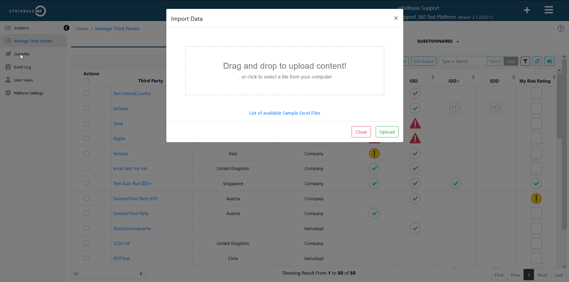 Onboarding Multiple Third Parties into EB360 (Bulk Upload) – Ethixbase360